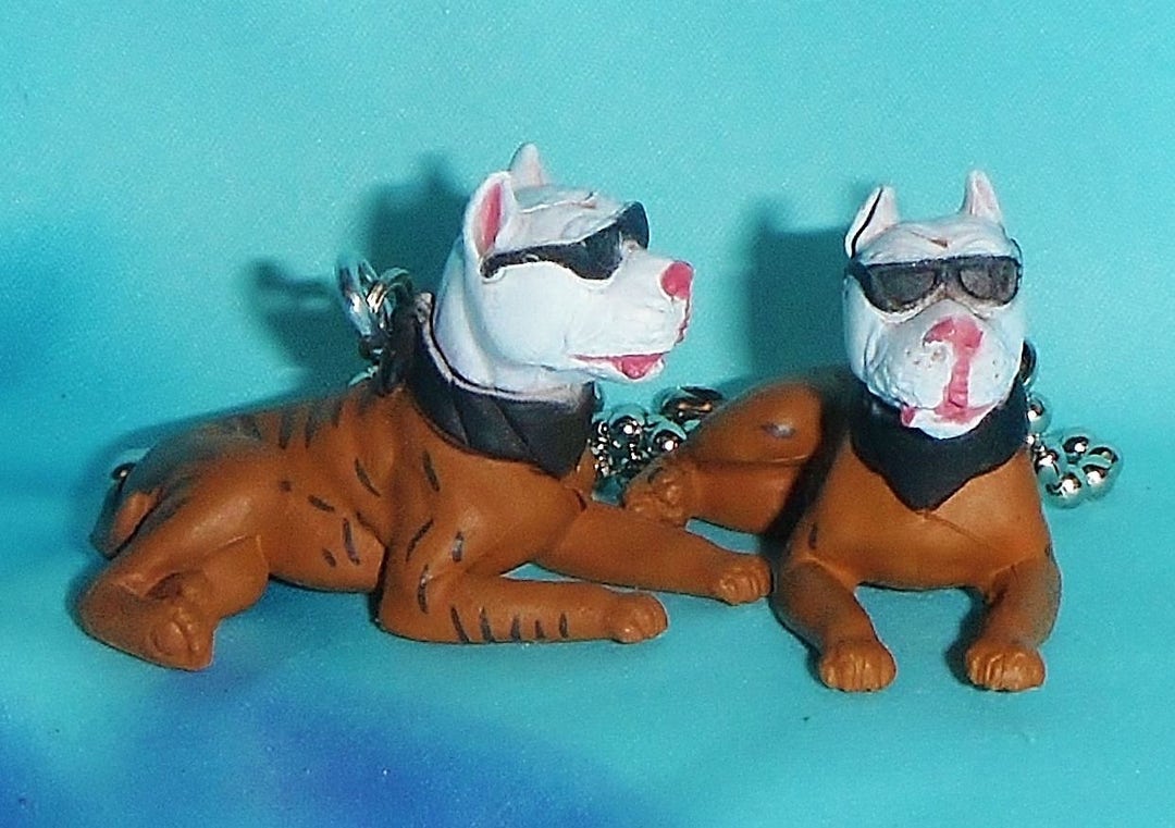 Set of Two White Brindle Pitbull Puppy Dogs Ceiling Fan Pull Chains ...