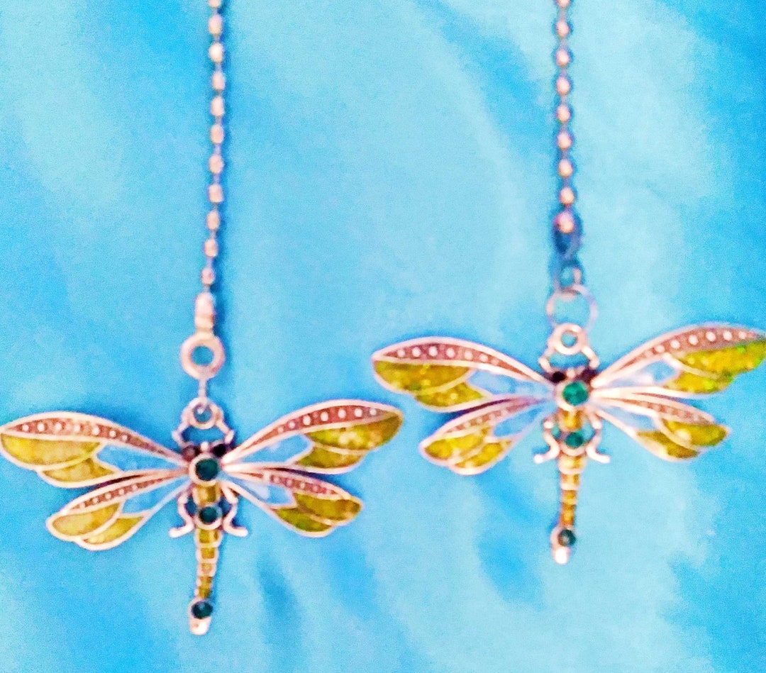 Set of Two - Green Dragonfly Enamel Rhinestone - Ceiling Fan Pull Chains - Etsy