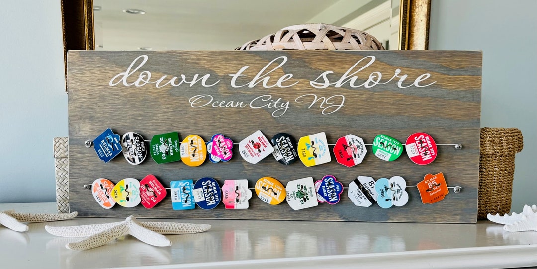 Custom Beach Badge Sign, Beach Tag Display, Down the Shore Beach Pass ...