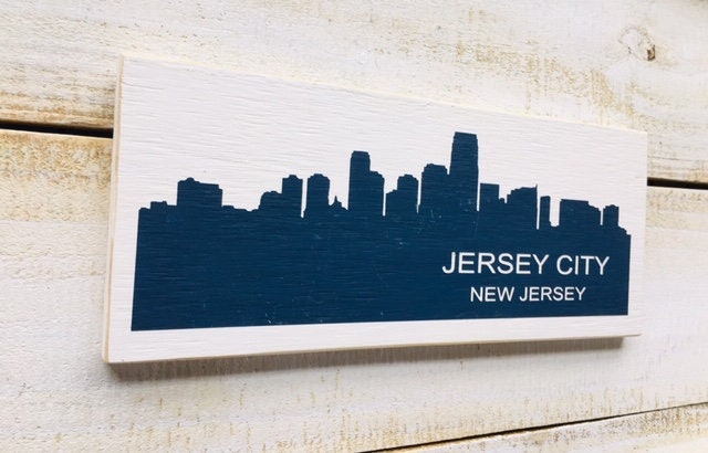 Jersey City New Jersey Skyline Distressed Wood Beach Sign ~ Ready To ...