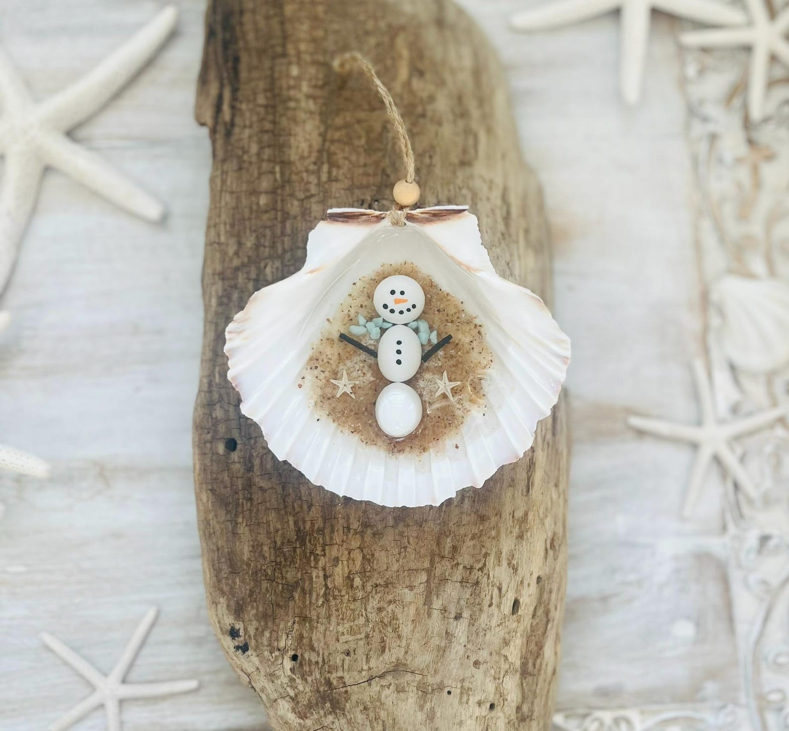 Snowman Christmas Ornament: Scallop Shell Ornament, Gift for Beach ...