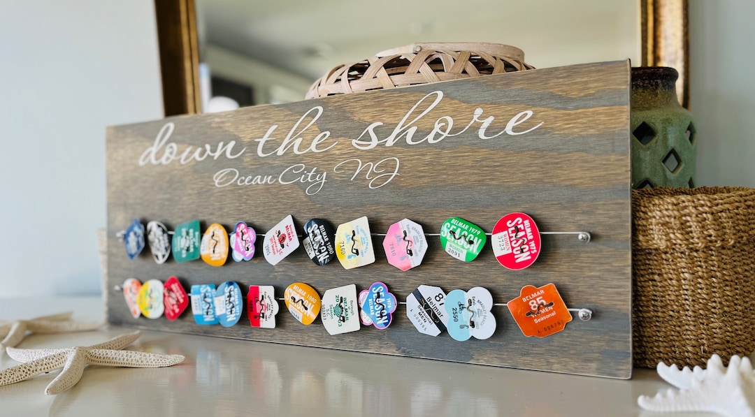 Custom Beach Badge and Beach Tag Holder Sign: Jersey Shore Keepsake ...
