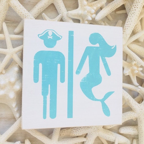 Mermaid & Pirate Bathroom Sign - Etsy