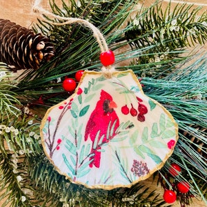 Cardinal Shell Ornament, Cardinal Scallop Shell Christmas Ornament ...