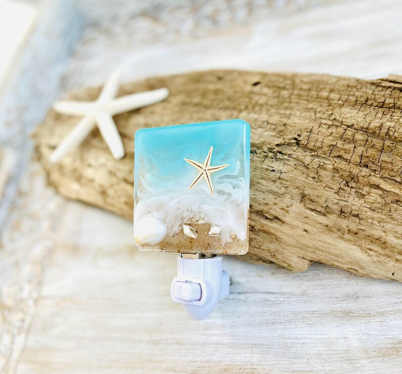 Beach Night Light, Ocean Wave Night Light, Sand, Starfish, Shells ...