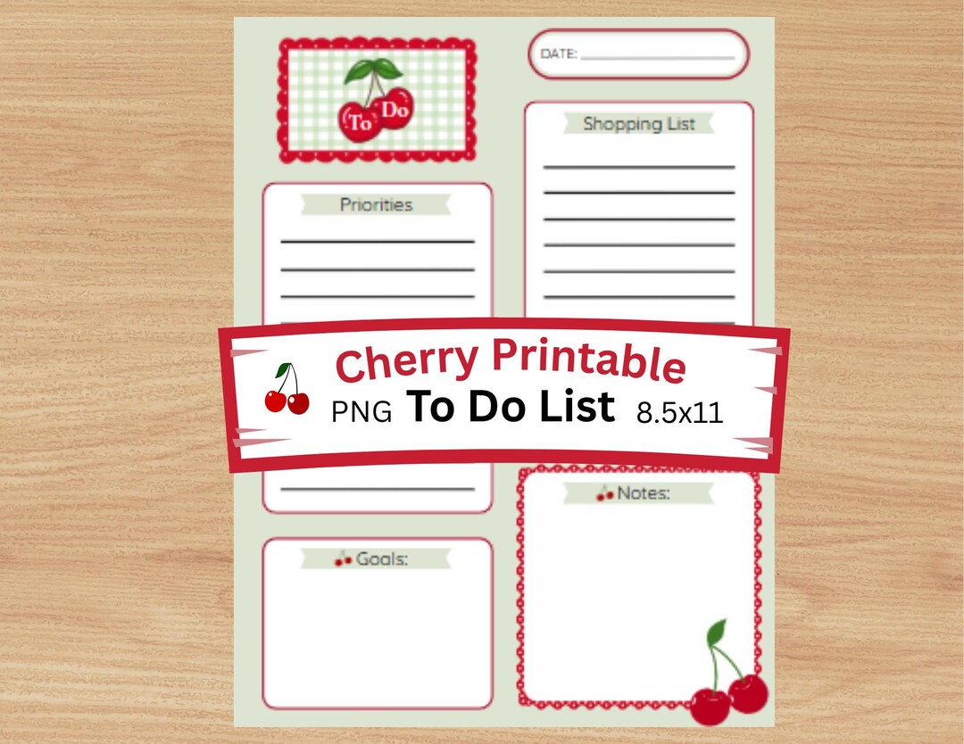 Cute Cherry Printable to Do List, Cherries Themed Planner Page Digital ...