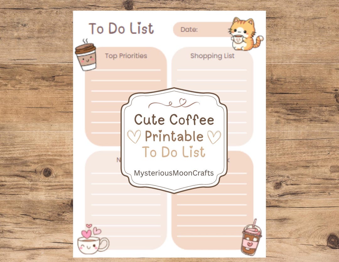 Kawaii Coffee to Do List Printable, Cute Planner Page (digital Download ...