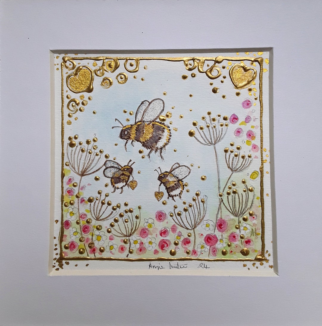 Bee Watercolour Painting - Bee Art - Gilded Bees - Bee Lovers Gift ...