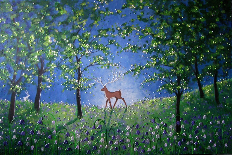 Stag Art Bluebell Wood Stag in Spring Stag Print - Etsy UK