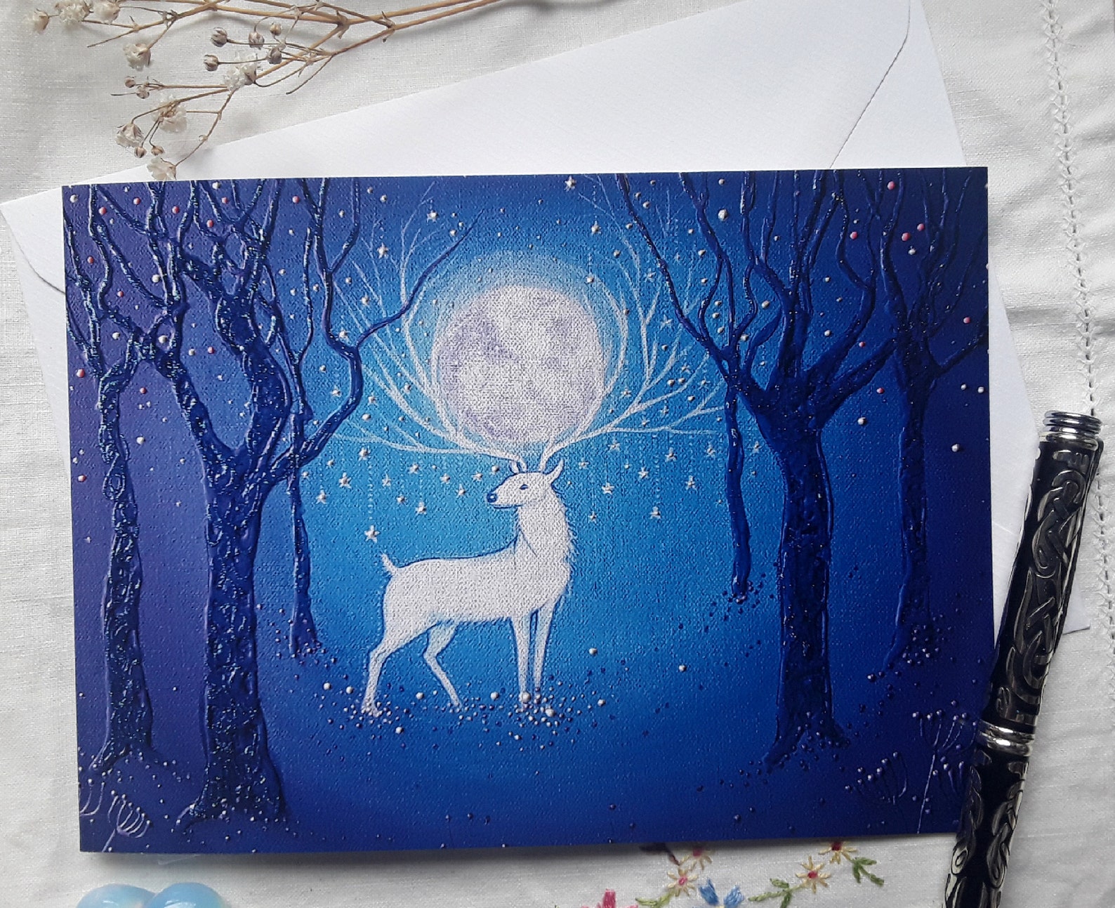 Mystical Stag Card White Hart White Stag Stag and Moon - Etsy