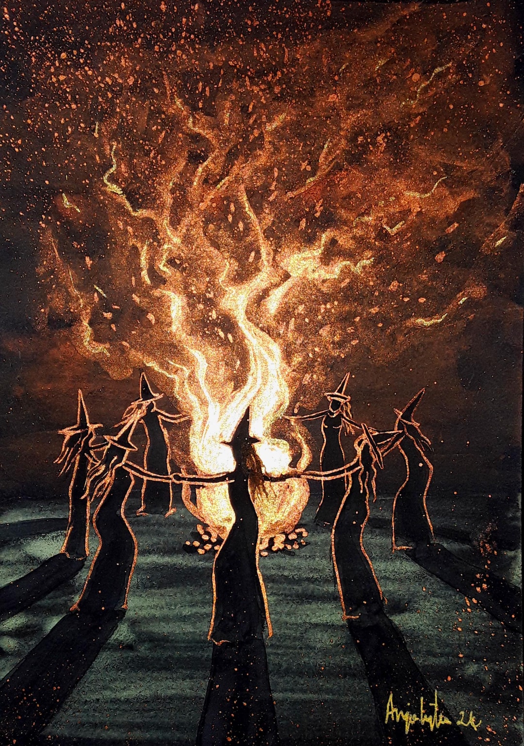Samhain, Halloween, Witch Print, Dancing Witches, Witches Circle ...