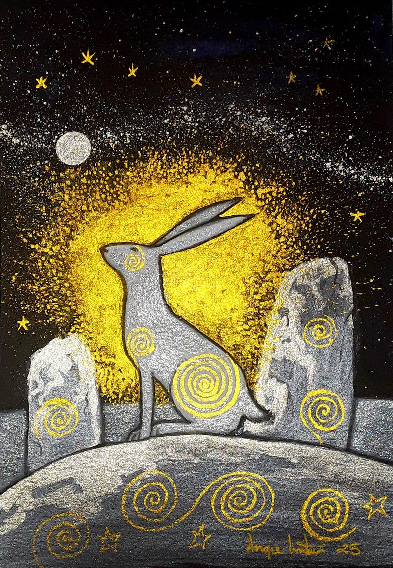 White Hare, Mystical Hare, Hare Print, Standing Stones, Pagan - Etsy