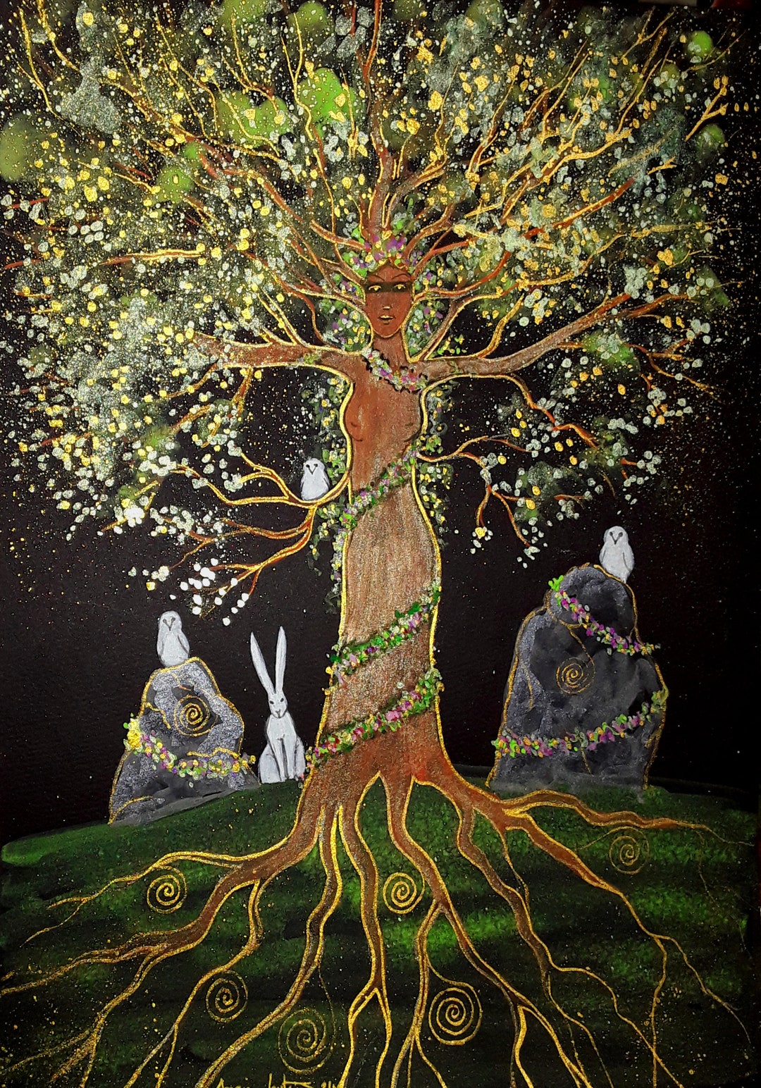 Beltane Print, May Tree, Standing Stones, Goddess, Pagan, Druid ...