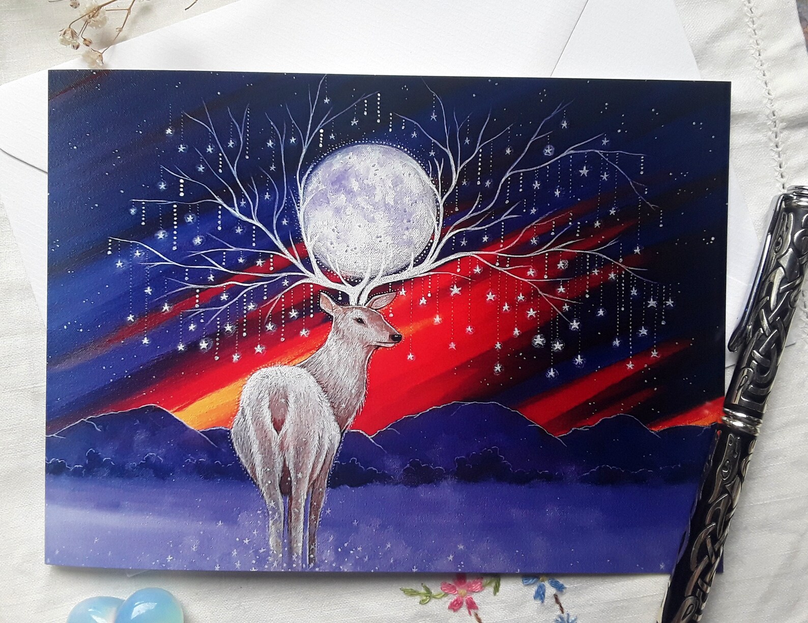 Mystical Stag Card Stag and Moon Stag Art Pagan Wiccan | Etsy