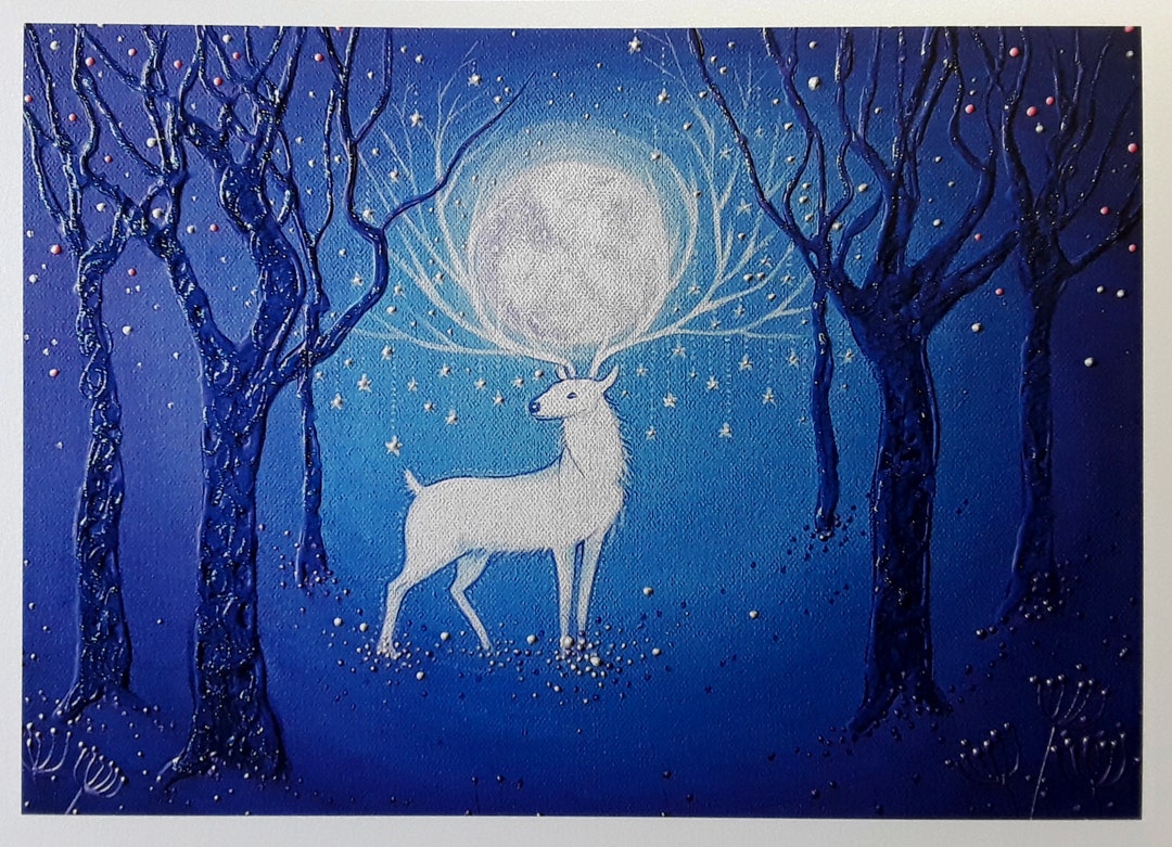 Mystical Stag Print - White Hart - White Stag - Stag and Moon ...