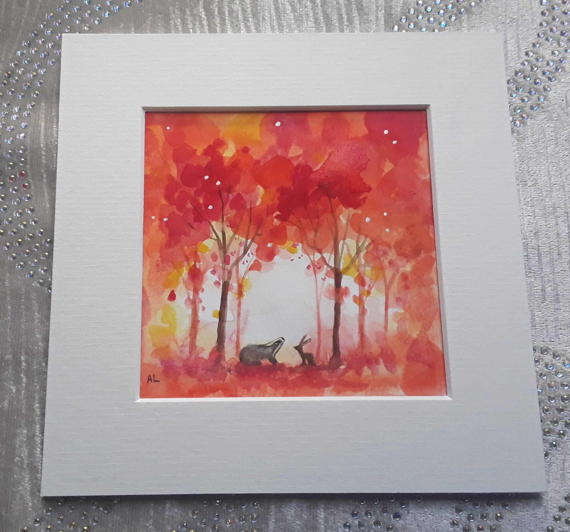 Badger Art - Badger Watercolour - Autumn - Fall - Mystical