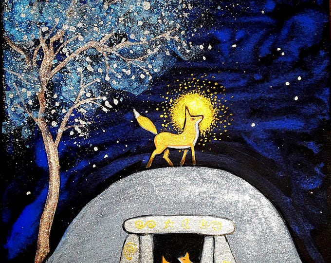 The Fox Queen, Original Painting, Vixen, Cubs, Mystical, Pagan, Long ...