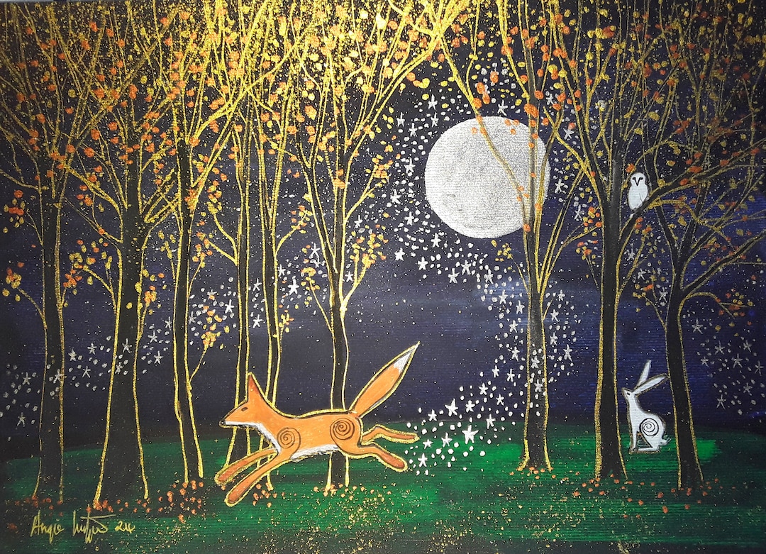 Gilded Forest, Mystical Print, Fox Art, White Hare, Quality Art Print ...
