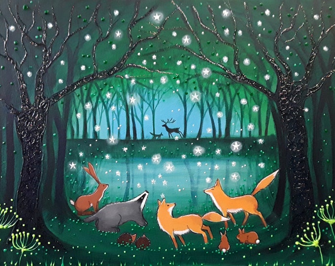 Mystical Pool - Mystical Forest - Fox Art - Magic Pool - Pool of Stars ...