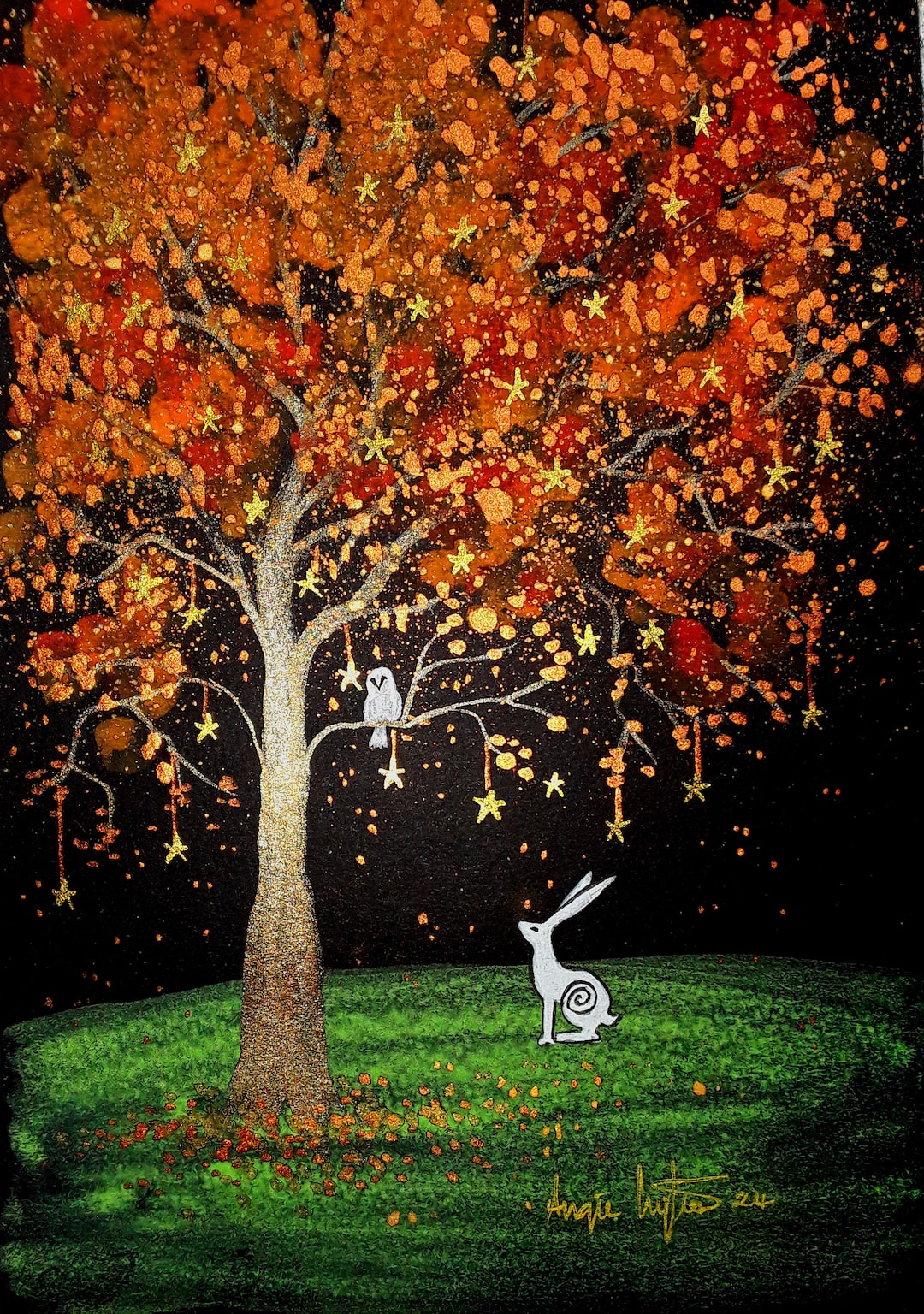 Copper Tree of Stars, A4 Print, Autumn Art, Fall Art, Shimmering Print ...