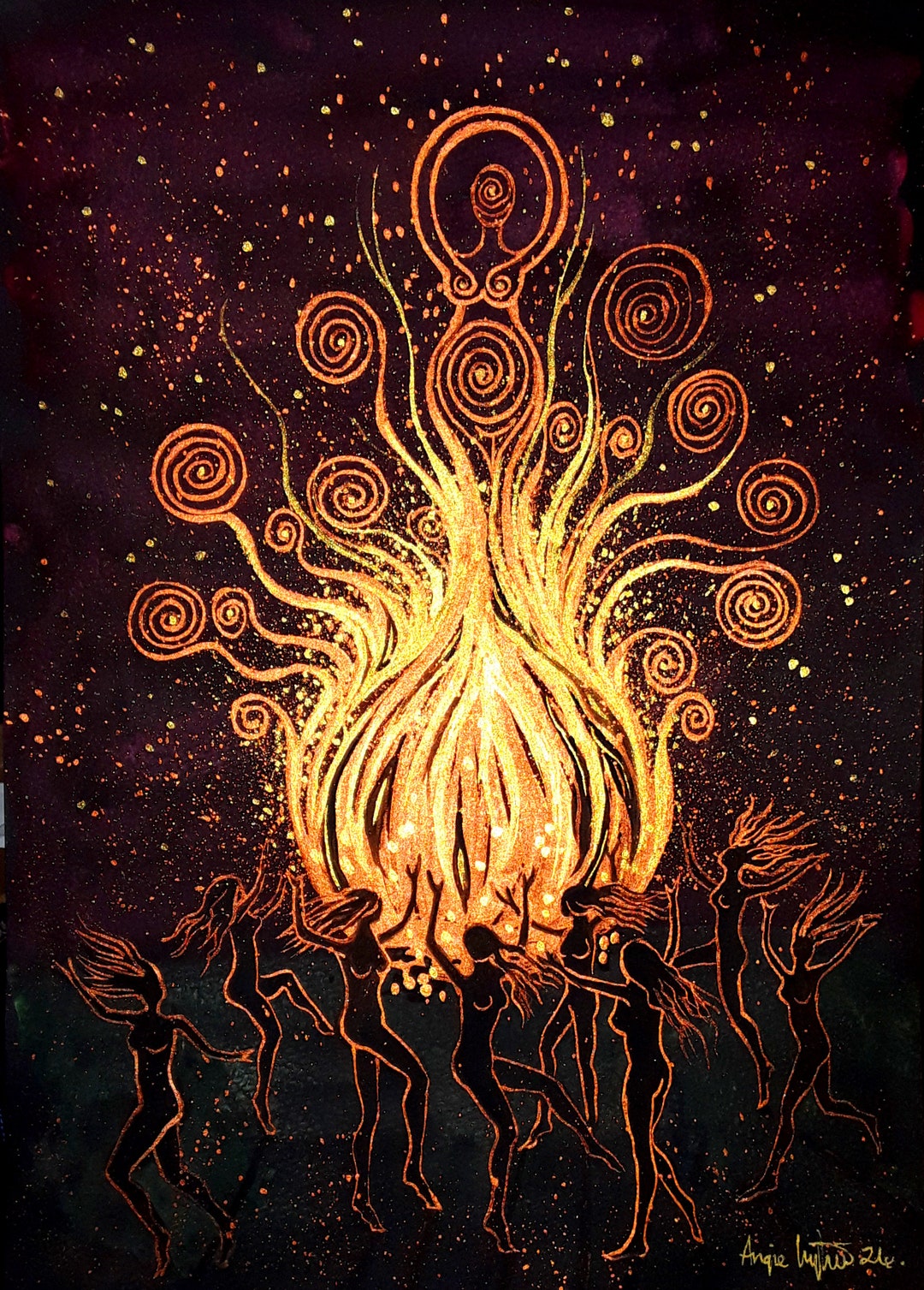 Spiral Goddess Print, Sacred Feminine, Dancing Women, Sacred Fire ...