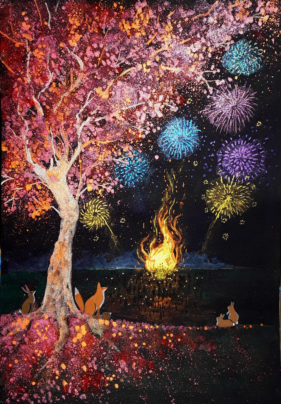 Bonfire Night, Guy Fawkes, Fireworks, 5th November, Autumn Print, Fox ...