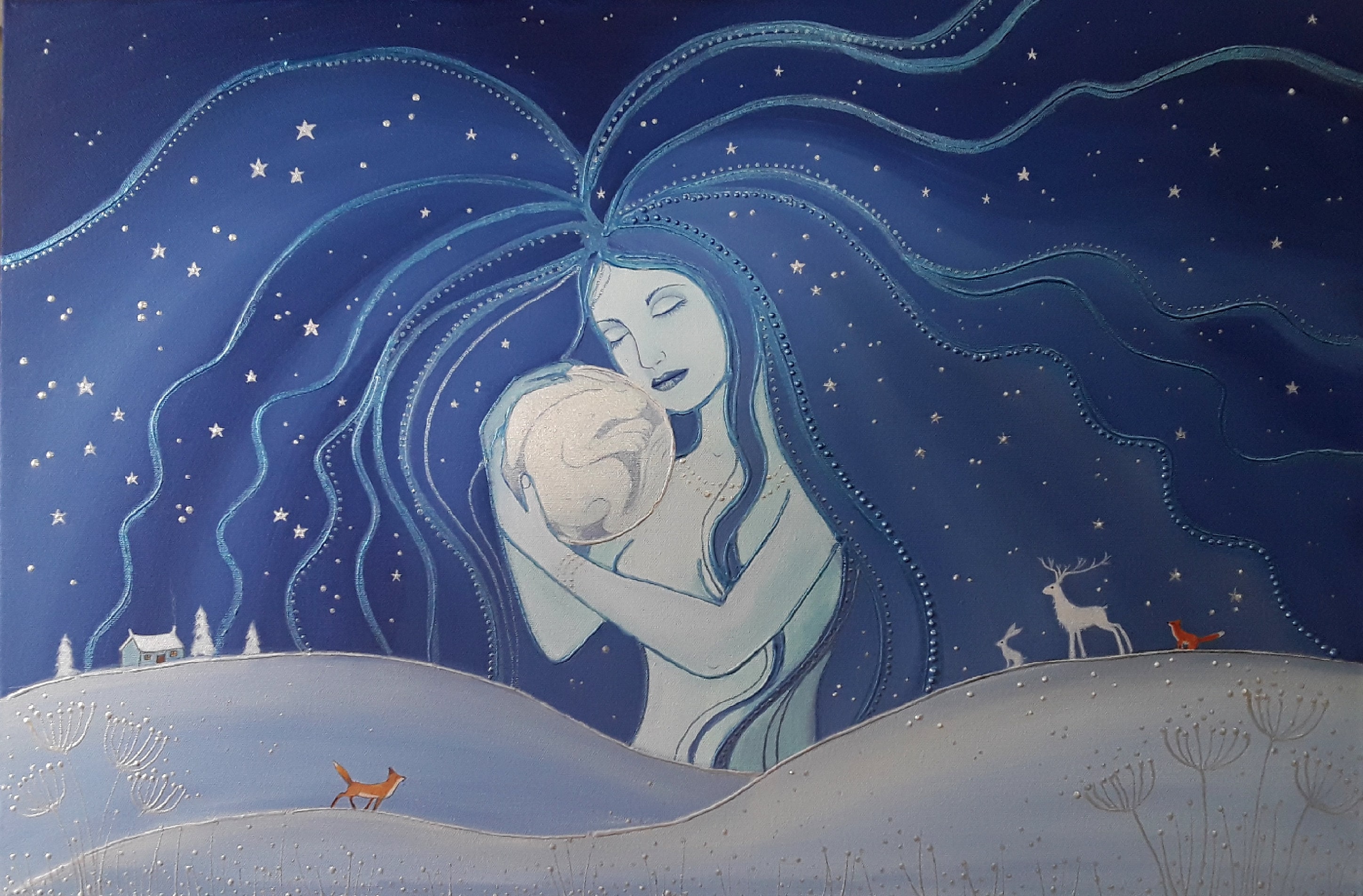 Goddess Art - Hare Moon - Night Goddess - Mystical - Pagan Art - Wiccan