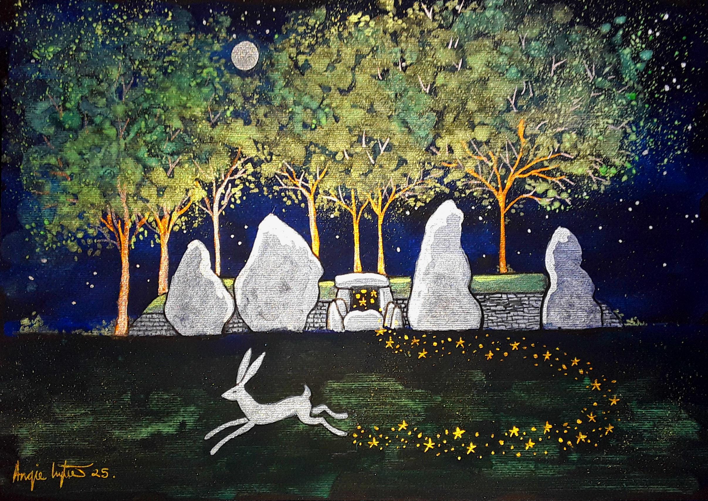 Wayland's Smithy, Original Painting, White Hare, Mystical, Pagan, Long ...