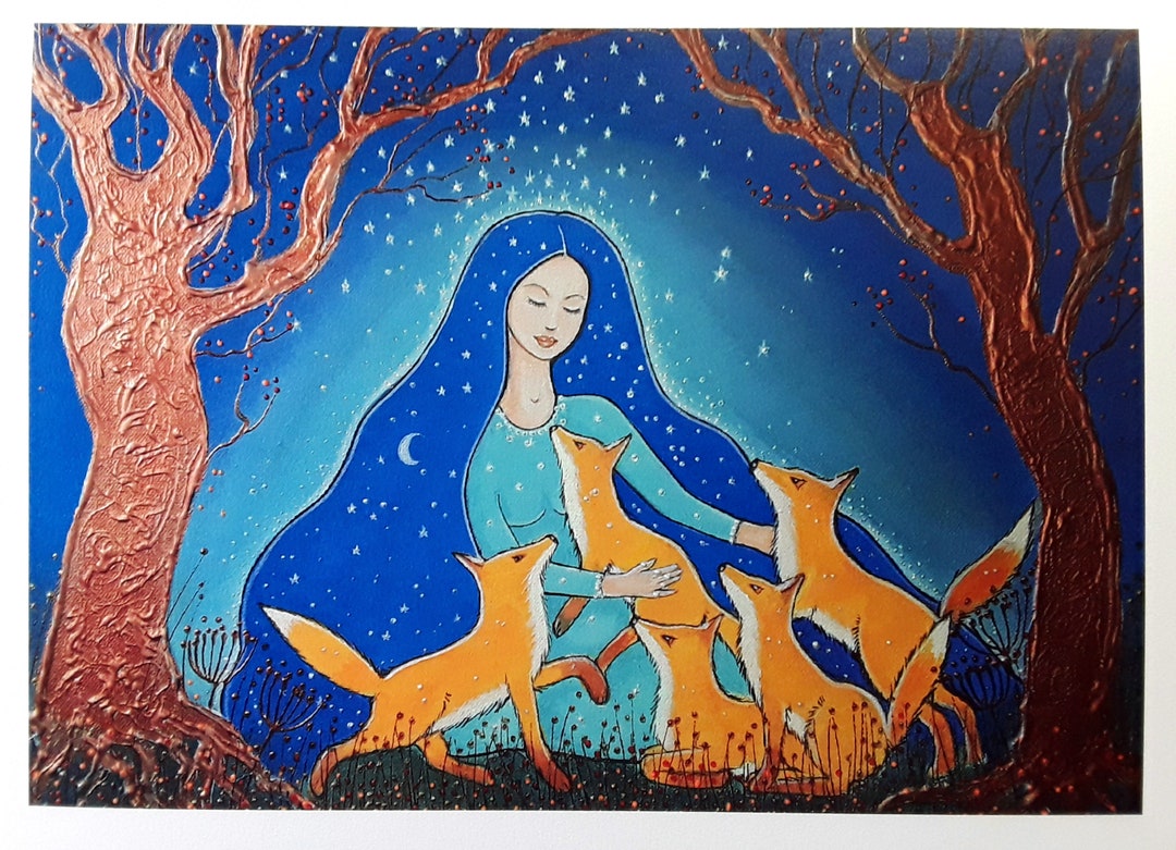 Goddess Print Fox Goddess Goddess Of Night Anti Fox Hunting Goddess Art Etsy