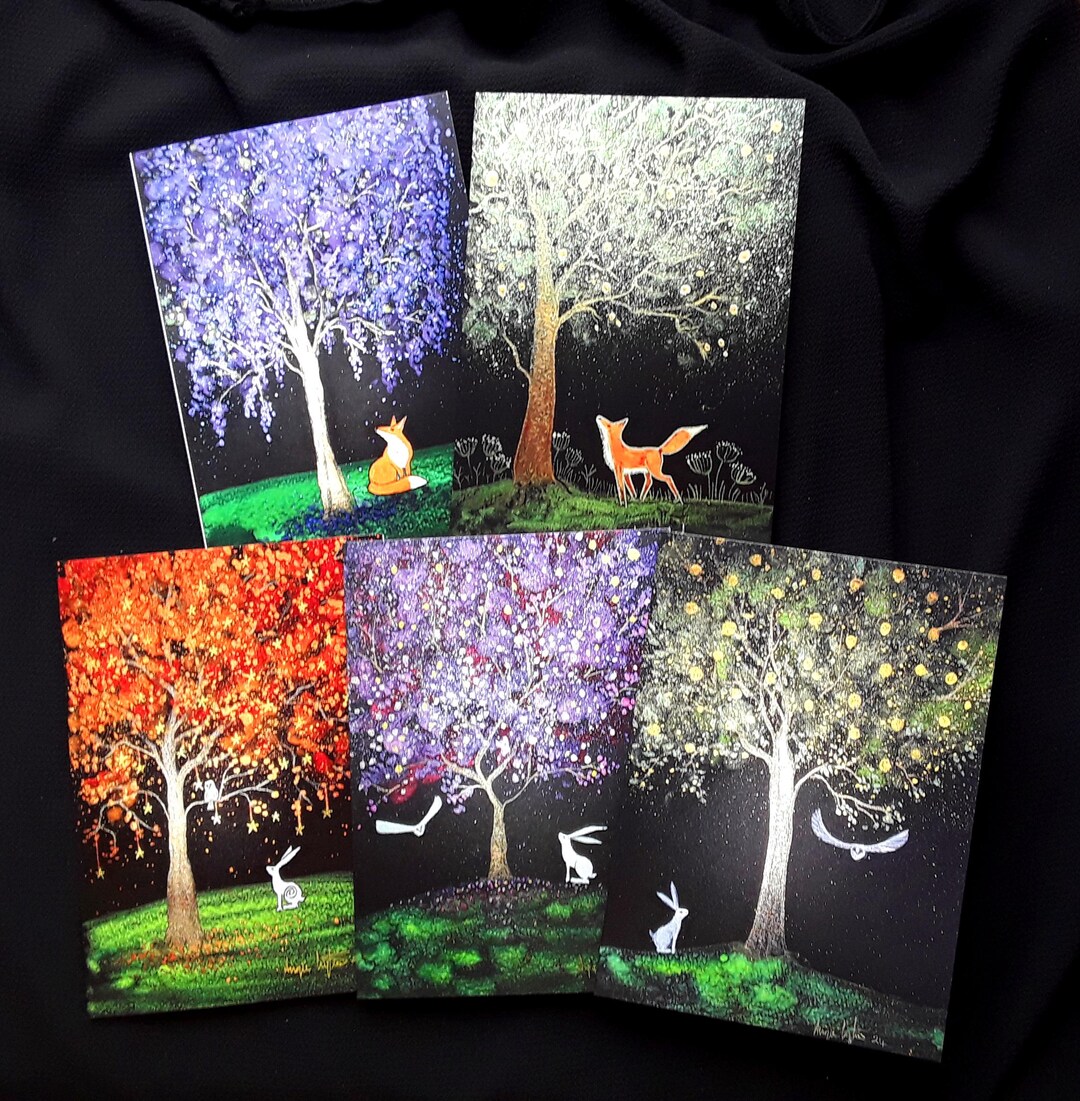 Tree Cards, Spring Tree Cards, Autumn Tree Card, Mystical Cards, Pagan ...