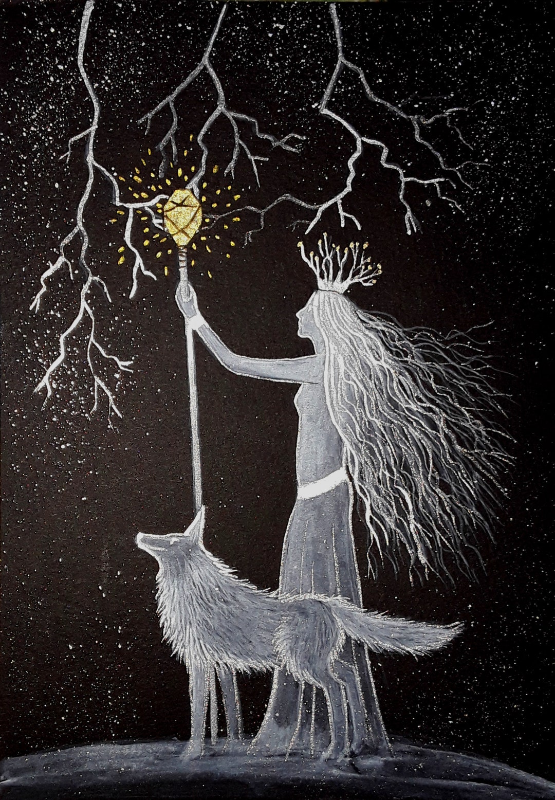 Wolf Goddess, Goddess Print, Goddess Art, Storm Goddess, Wolf Art ...