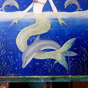 Mermaid Sea Goddess Mermaid and Dolphin Mermaid and Moon Original ...
