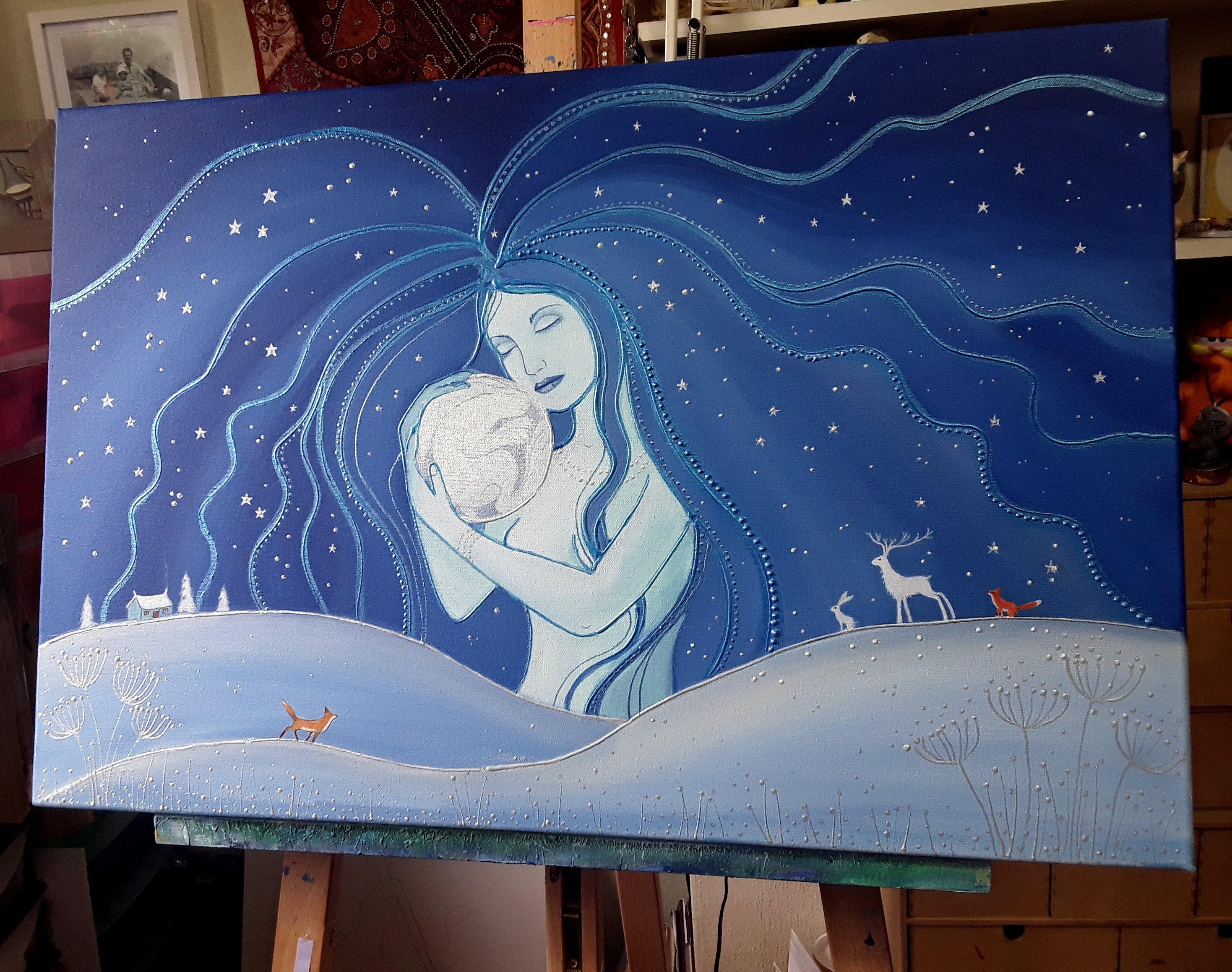 Goddess Art - Hare Moon - Night Goddess - Mystical - Pagan Art - Wiccan