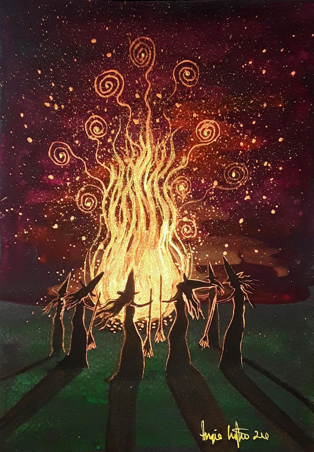 Samhain Print, Halloween, Witch Print, Witches Dancing, Pagan, Wiccan ...