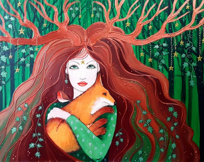 Goddess Art Forest Goddess Mystical Pagan Wiccan Fox - Etsy UK