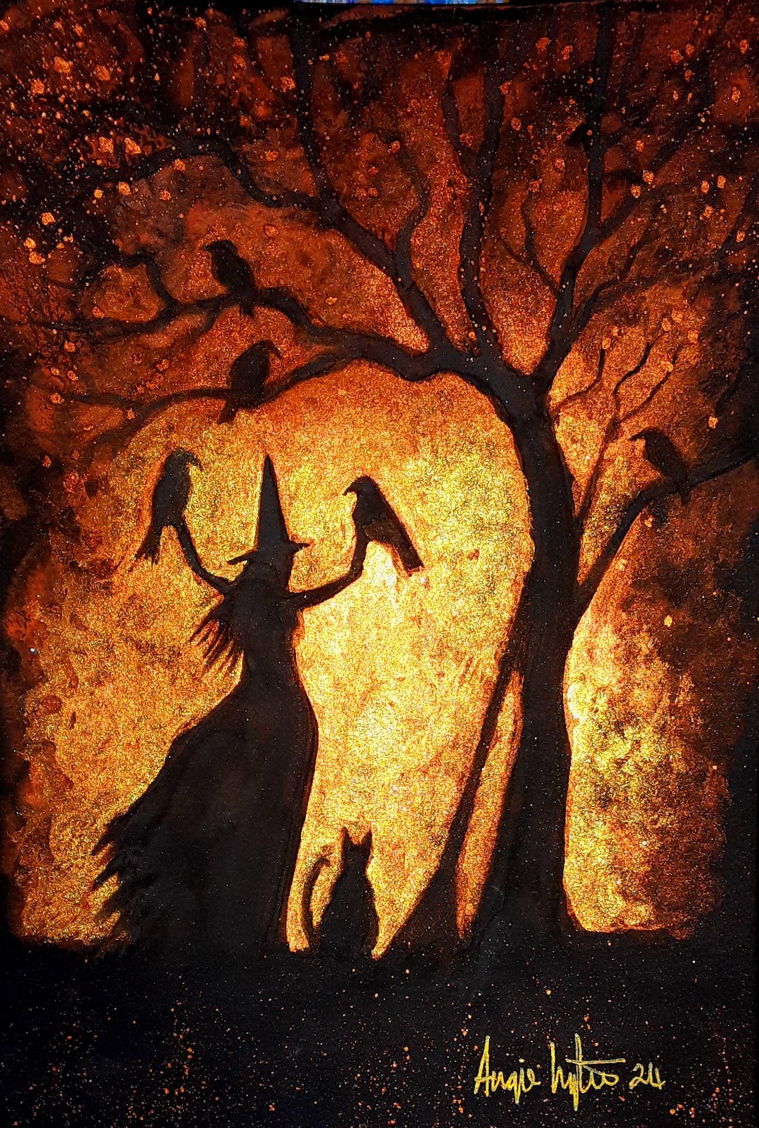 Witch Print, Witch Art, Witch and Crows, Sunset Witch, Mystical Print ...