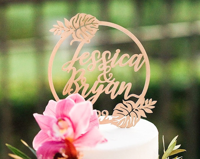Beach Wedding Cake Topper, Monstera Wedding Cake Topper, Mr and Mrs ...
