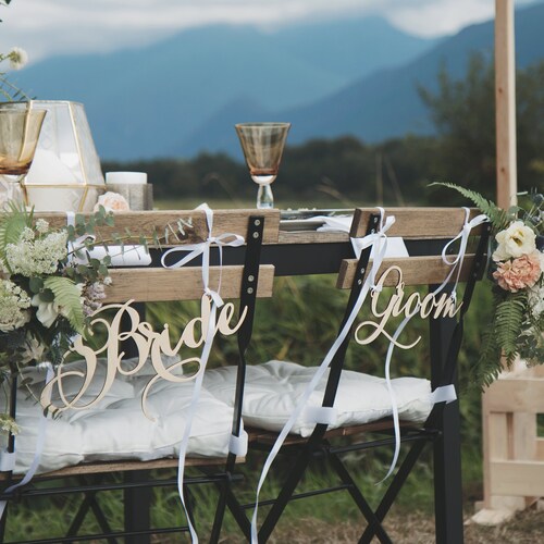 Bride and Groom Wedding Chair Signs Rustic Wedding Decor - Etsy
