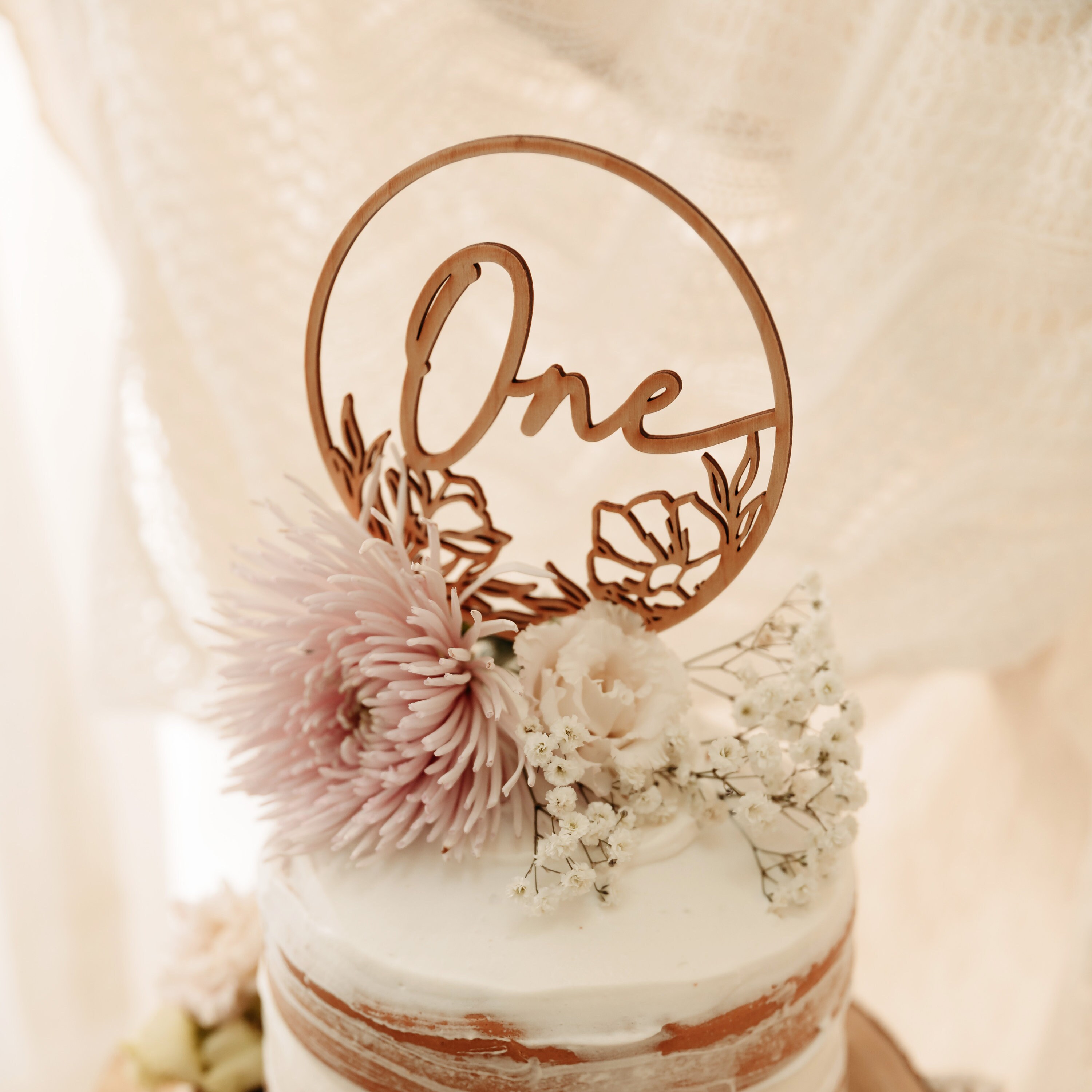 First Birthday Floral Cake Topper One Year Cake Topper First - Etsy