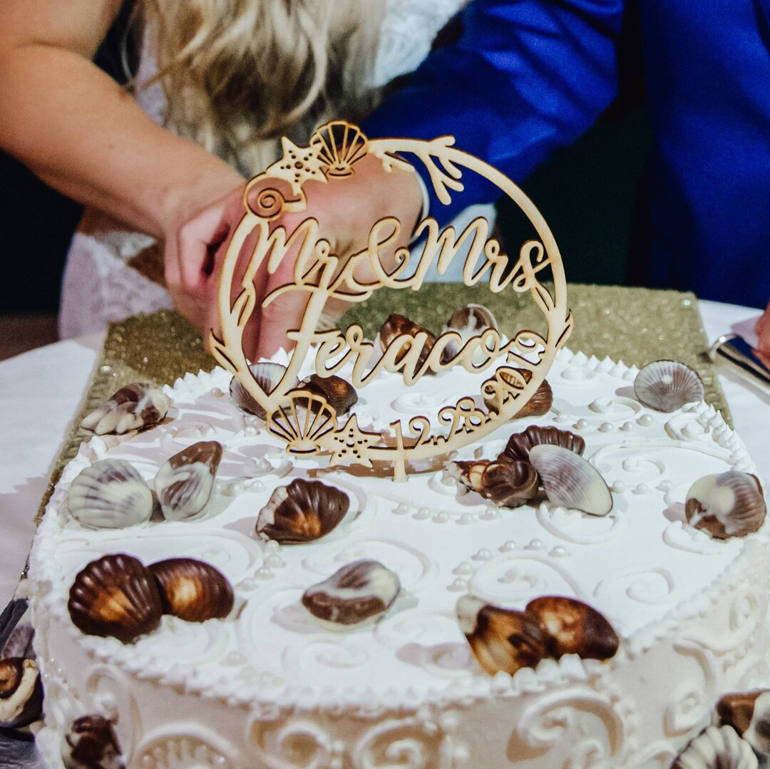 Beach Wedding Cake Topper, Custom Mr and Mrs Cake Topper, Tropical ...