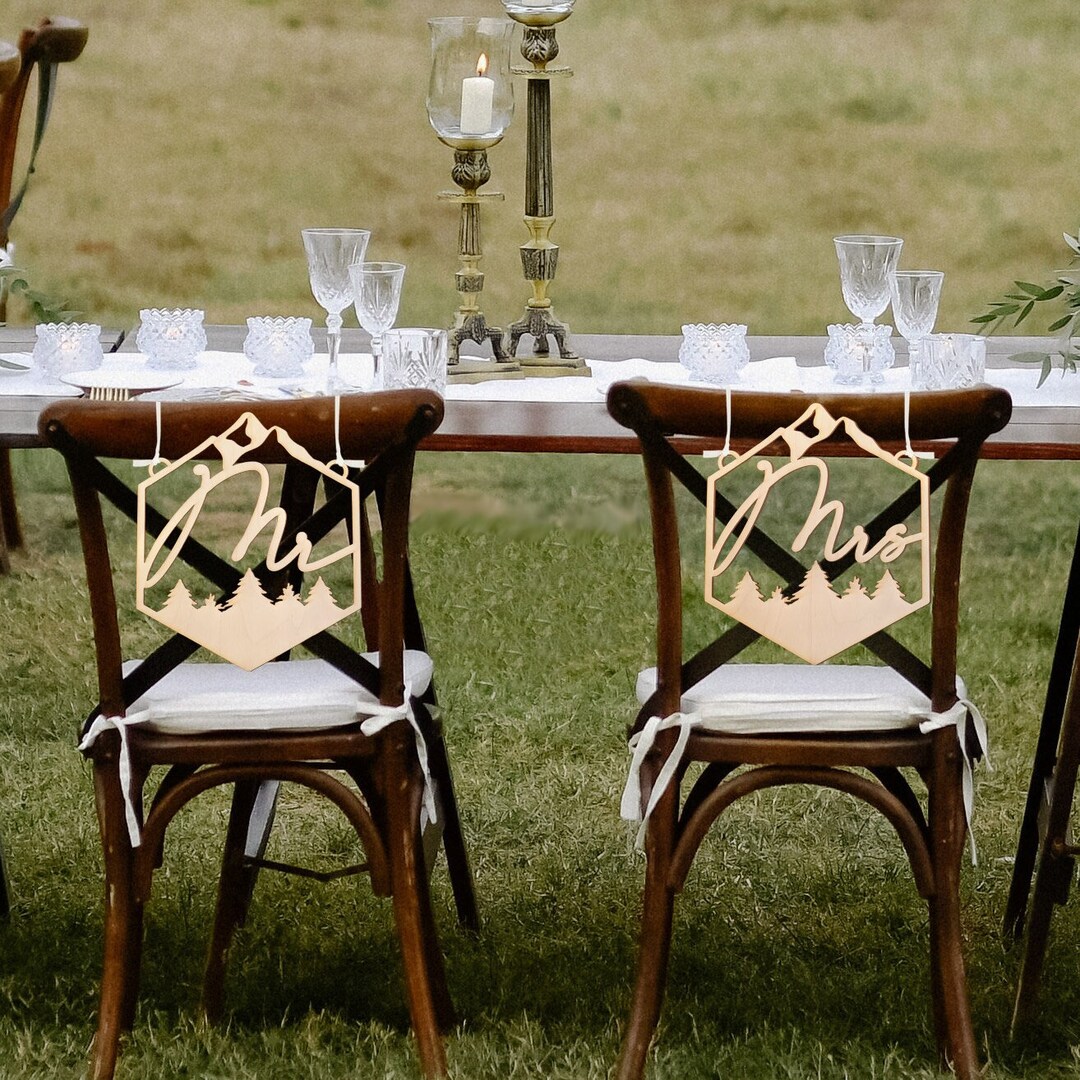 Mr and Mrs Wedding Chair Signs, Bride and Groom Chair Sign, Mountain ...