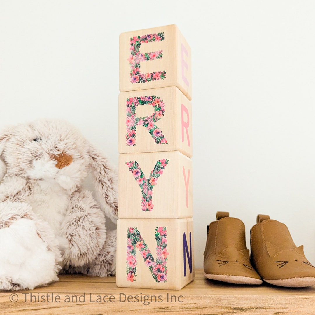 Personalized Baby Wood Blocks, Floral Nursery Decor, Baby Name Blocks ...