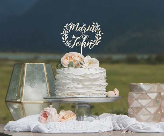 Rustic wedding cake topper Custom name cake topper | Etsy
