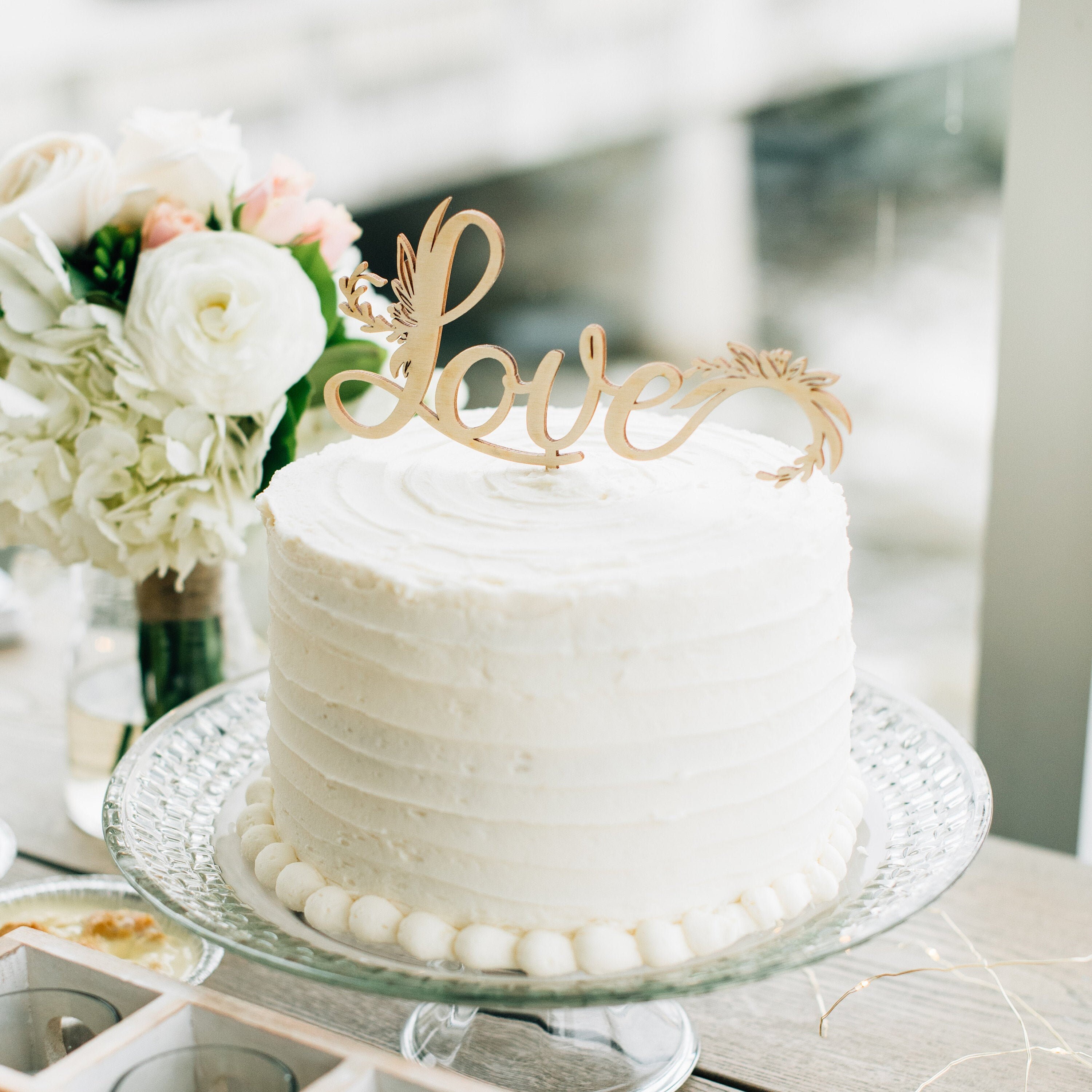 Love floral wedding cake topper Love Cake Topper Rustic | Etsy