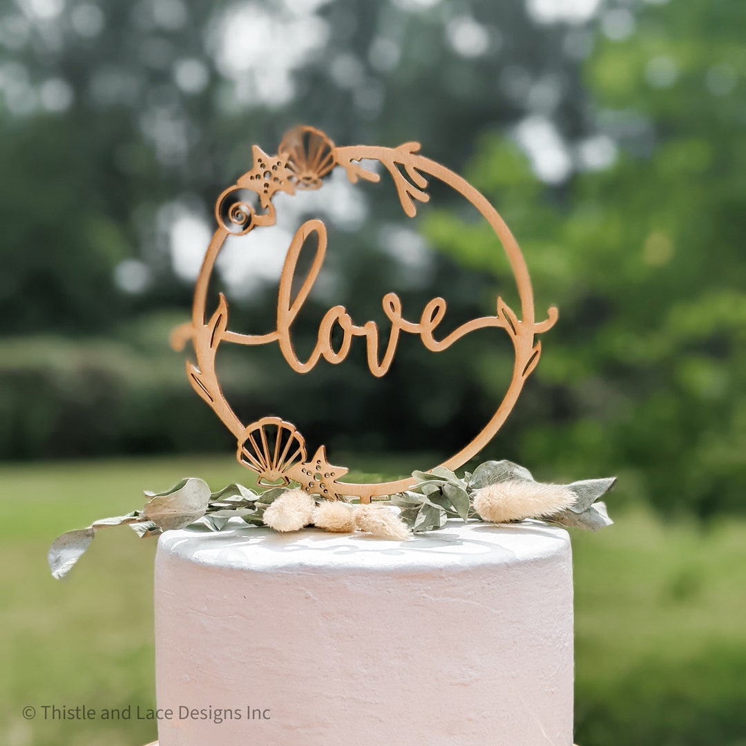 Love Cake Topper, Beach Wedding Cake Topper, Gold Cake Topper ...