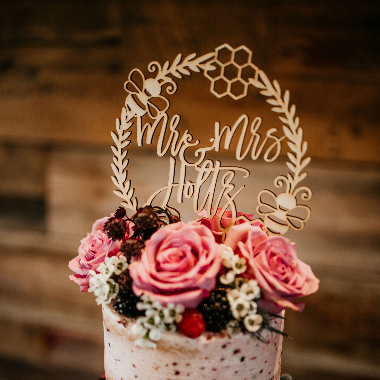 Bee Wedding Cake Topper, Custom Cake Topper, Unique Cake Topper, Rustic ...