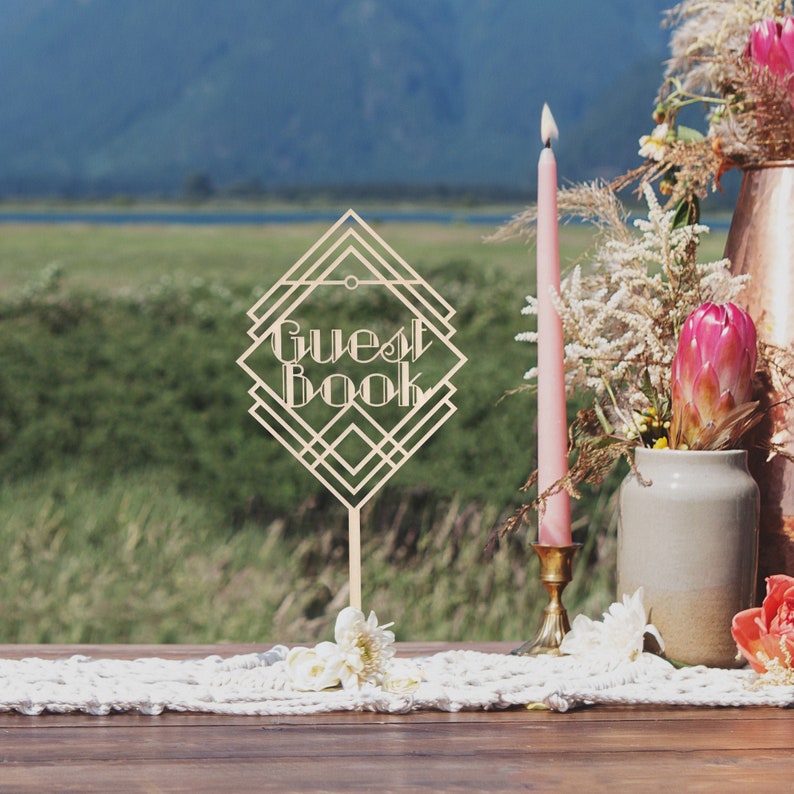 Wooden Guest Book Sign Wedding Guest Book Sign Art Deco | Etsy