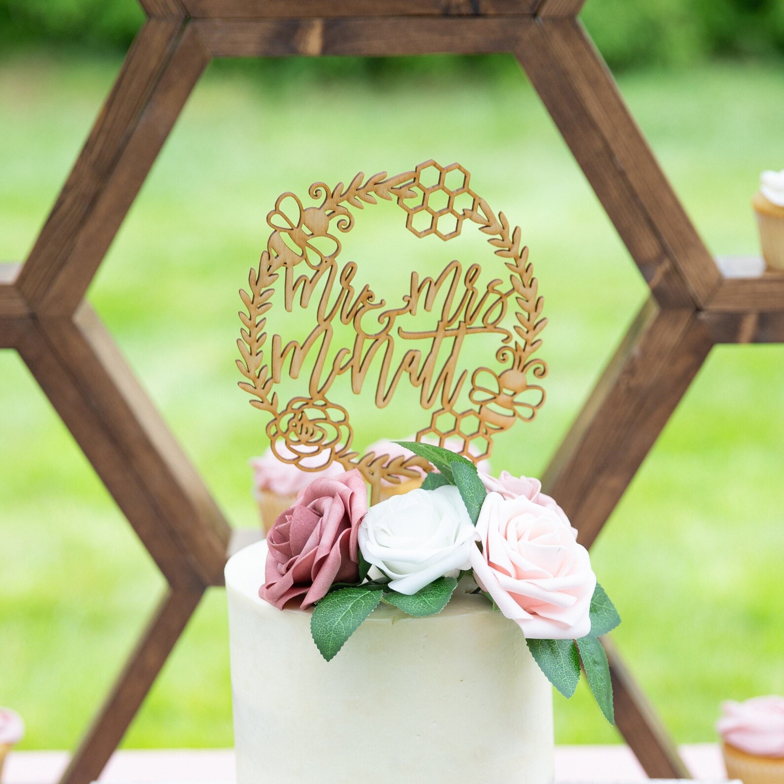 Bee Wedding Cake Topper, Custom Cake Topper, Unique Cake Topper, Rustic ...