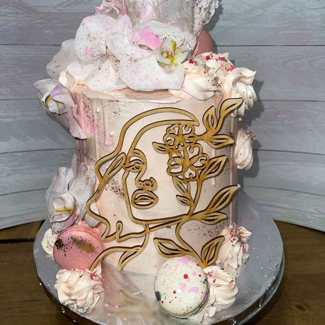 Woman Silhouette Line Art Cake Topper, Birthday Cake Topper, Bridal ...