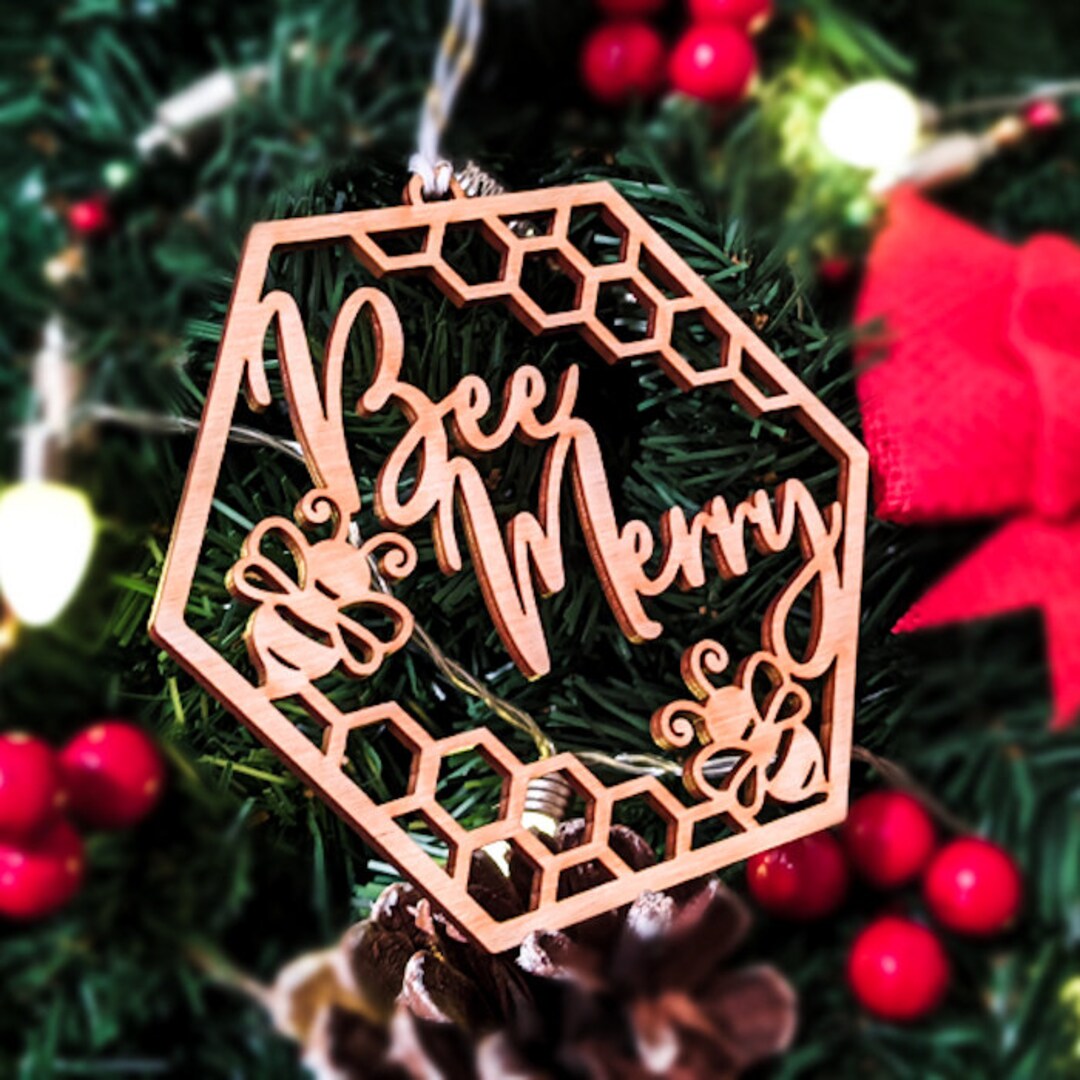 Bee Merry Ornament, Bee Merry Christmas Ornament, Bee Ornament, Holiday ...